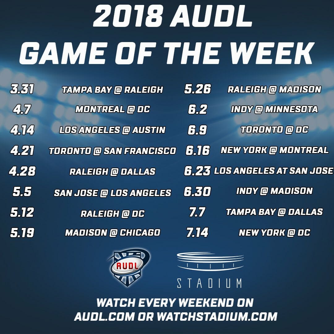 AUDL Update: Game of the Week Schedule, Mischa, Raleigh Radiance ...
