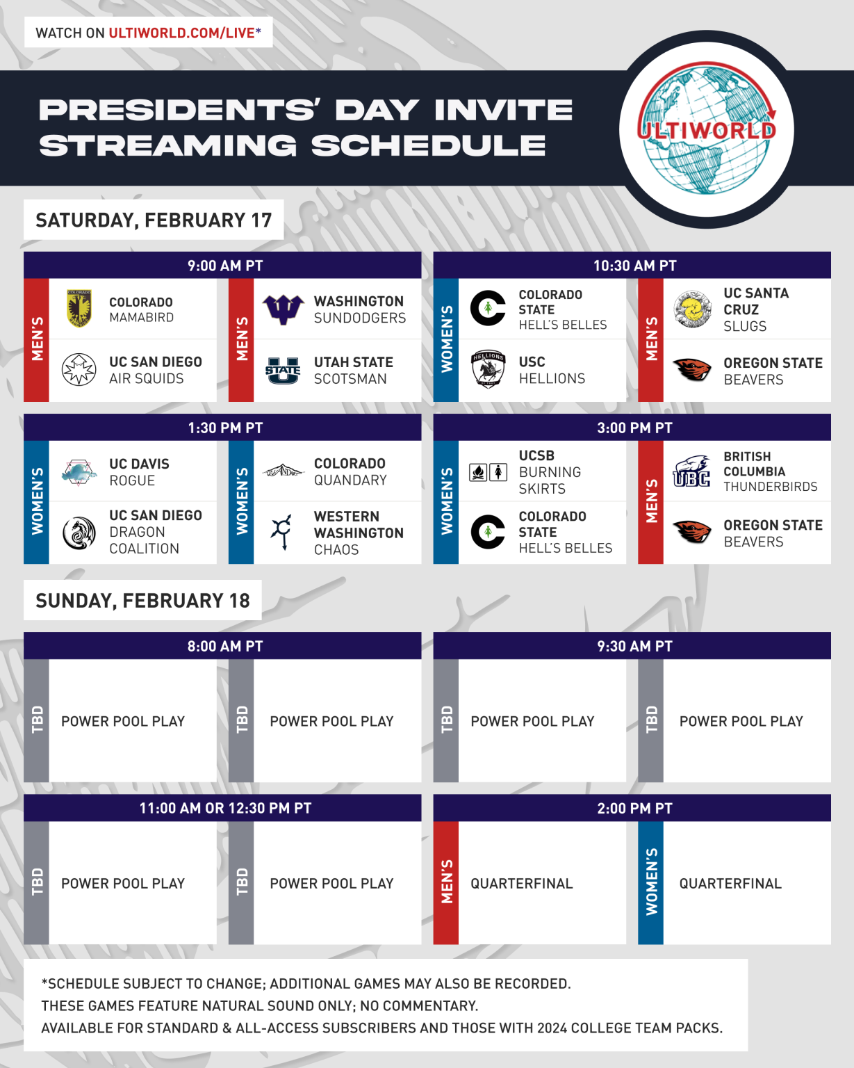 Presidents' Day Invite 2024: How to Watch, Tournament Preview - Ultiworld