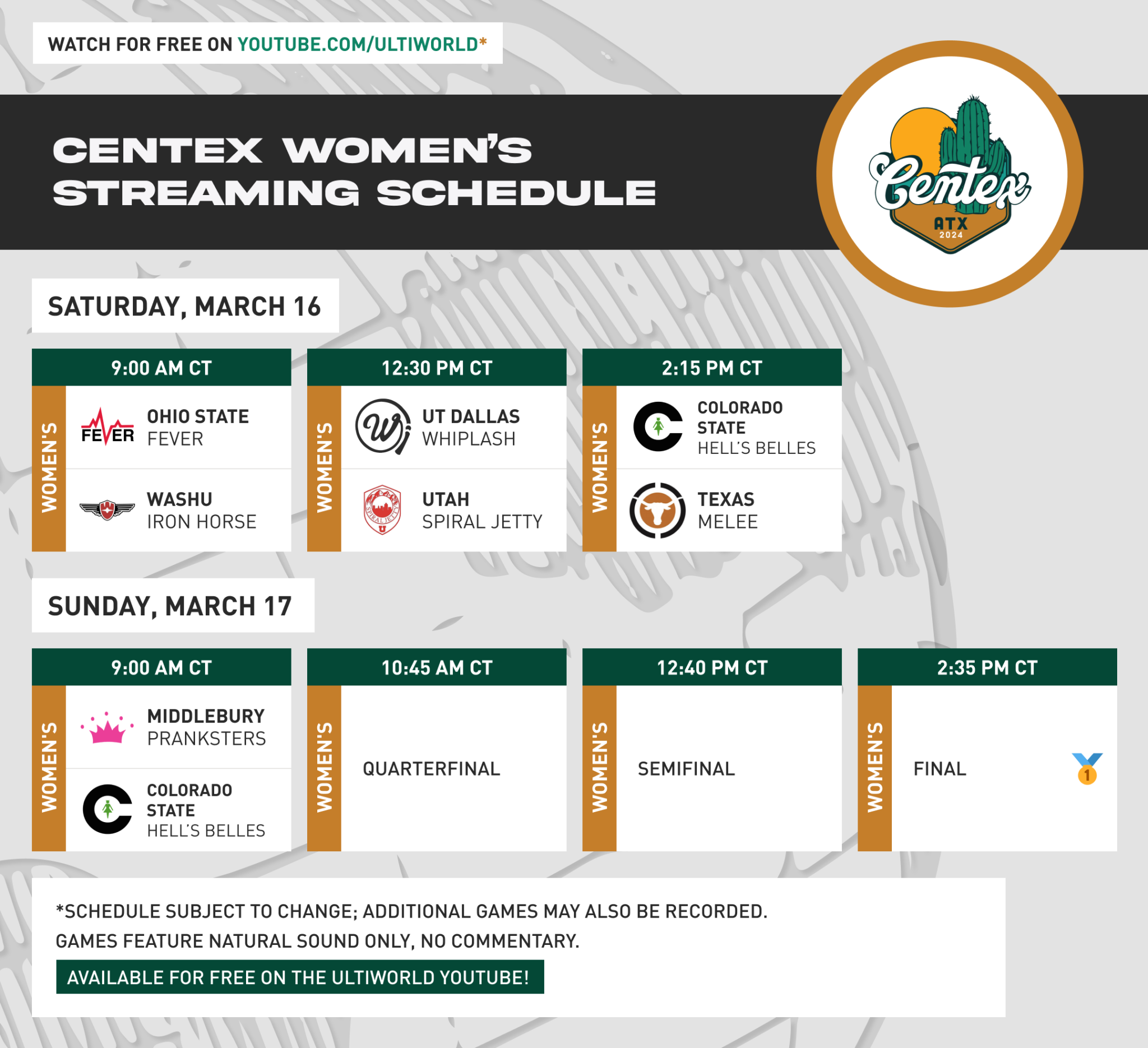 Centex 2024: How to Watch, Tournament Preview (Women's Div.) - Ultiworld